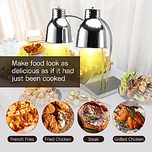 BriSunshine Food Heat Lamp with Dual 250w Bulbs, Commercial Food Warmer Lamp with Adjustable Support, Stainless Steel Food Warming Heating Light for Restaurant Kitchen Buffet Countertop Tabletop