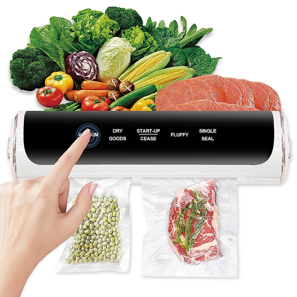 【1s Sealing】Uluck Food Saver Vacuum Sealer Machine ，80Kpa Automatic Food Sealers Vacuum Packing Machine, 4 in 1 Vacuum/Single Sealing & Dry/Fluffy Vacuum Sealer Machine with 10 Seal Bags