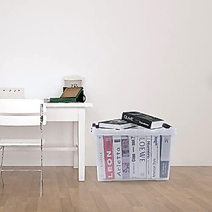 Obstnny 4 Pack Huge Storage Bin with Wheels, 50 Quart Latching Box, Clear