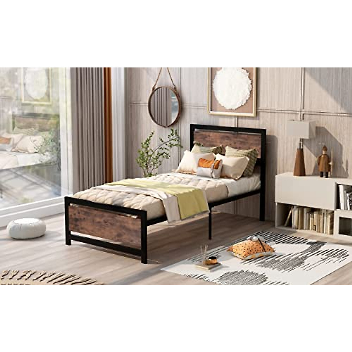 Metal Twin Bed Frame with Headboard, Bed Frame for Men Black Metal Bed Frame with Headboard and Footboard No Box Spring Needed 77.5 Inch