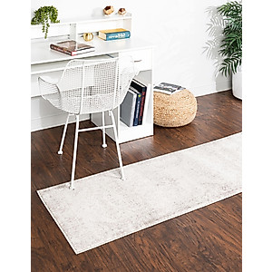 Rugs.com Oxford Collection Rug – 2' 7 x 12' Runner Ivory Low Rug Perfect for Hallways, Entryways
