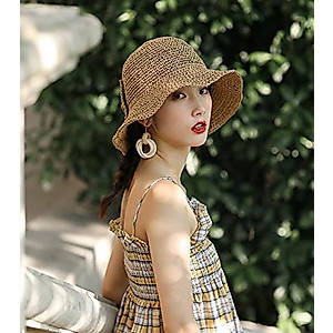 MarJunSep 2 Pieces Foldable Packable Wide Brim Floppy Straw Sun Hat Summer Beach Hat for Women Girl UV Protection Hat (Beige & Khaki)
