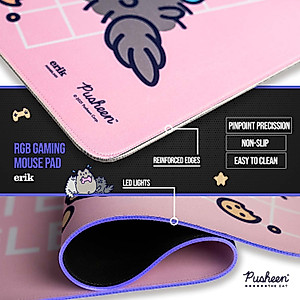 Erik Official Pusheen XXL RGB Gaming Mouse Mat | LED Mouse Mat | 900x400x4 mm Non-Slip Rubber Base Mouse Pad RGB, RGB Gaming Mouse Pad, Keyboard Mouse Mat | Pusheen Gifts | Kawaii Gaming