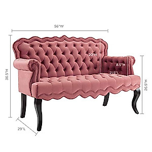 Modway Viola Tufted Velvet Modern Chesterfield Style Settee Loveseat In Dusty Rose