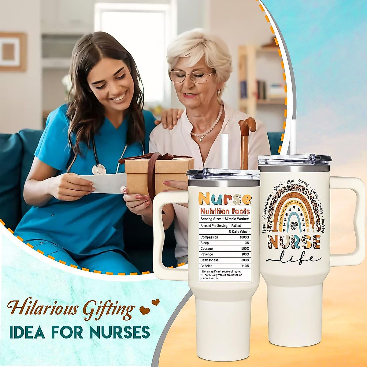 TAMUNBEE Nurse Gifts For Women - Nurse Week, Appreciation, Birthday, Christmas, Mothers Day Gifts for Nurses - Tumbler 40oz With Handle & Straw