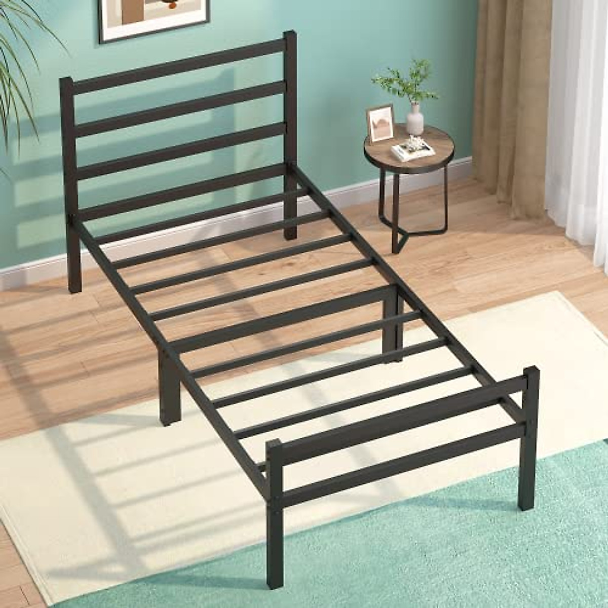 FEMOND Twin Bed Frame with Headboard and Footboard, 14 Inch Metal Bed Frame Platform with Storage, Noise Free, Heavy Duty Steel, No Box Spring Needed, Anti-Slip, Easy Assembly (Max Load: 1000lb)