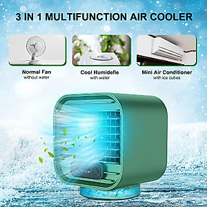 Personal Air Conditioner, Mini AC Portable Air Conditioner Rechargeable 2000mAh Evaporative Cooling Fan with 3 Speeds 100% Leakproof Design for Home Office, Car, Camping Tent