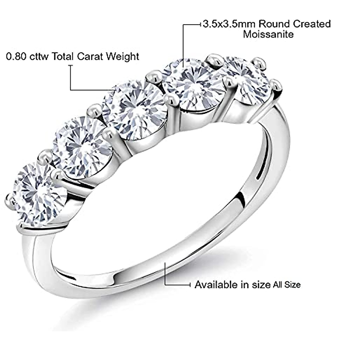 VINSON Forever Classic Moissanite Women Engagement Band Ring (0.80cttw, Round 3.5mm, Available in size All Size) (14)