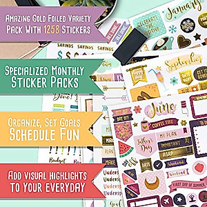 Aesthetic Gold Foil Planner Stickers - 1250+ Stunning Design Accessories Enhance and Simplify Your Planner, Journal and Calendar
