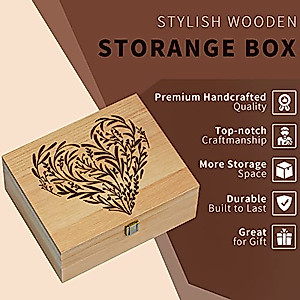 EXISTING Wooden Memory Keepsake Box, Floral Heart Engraved Keepsake Boxes with Lids, Memory Box for Keepsakes for Anniversary, Wedding, Memory, Birthday, Valentines Day, Wood Box for Office or Home
