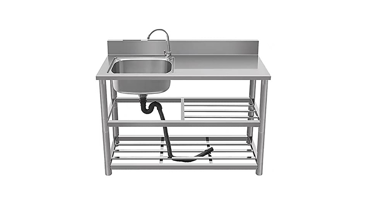 Stainless Steel Kitchen Sink with Workbench & Storage - Commercial Use