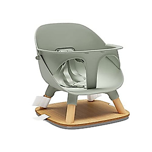 Lalo The Booster Seat for Babies & Toddlers, Children's Booster Seat, Easy to Clean Five-Point Safety Harness & Durable Non-Toxic Plastic Seat & Belly Bar - Sage