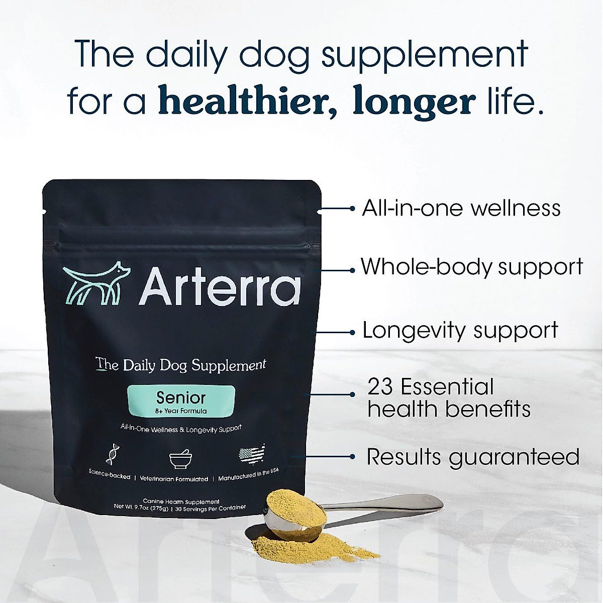 All-in-One Dog Supplement for Advanced Wellness & Longevity, 63 Premium Ingredients for Aging Support, Hip & Joint, Cognition & Mood, Gut and Organs, Vet-Formulated, Senior Formula 8+ Yrs, 38.3 oz