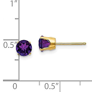 14K Yellow Gold 5mm Purple Amethyst Studs Gemstone Earrings February Birthstone Jewelry