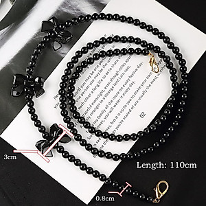 Wiwpar Imitation Pearl Handbag Chains Shoulder Bag Replacement Chain Butterfly Long Messenger Bag Accessories (Black)