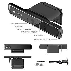 Mousecomputer Japan Brand Facial Recognition Anti-Spoofing Hands-Free Fast Login Webcam for Windows 11 10 Hello CM02A