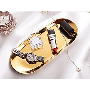 Stainless Steel Towel/ Dish Plate, Tea/ Fruit Storage Trays Cosmetics Jewelry Organizer, Gold, Oval