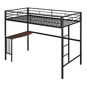 RORIGAT Twin Metal Loft Bed with Desk, Ladder and Guardrails, Loft Bed for Kids Teens Adults,Black