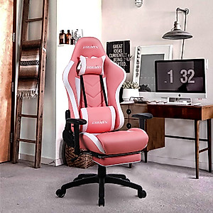Dowinx Gaming Chair with Footrest Ergonomic Racing Style Recliner with Massage Lumbar Support, Office Armchair for Computer PU Leather E-Sports Gamer Chair High Back Pink