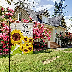 Summer Sunflowers Garden Flag Bees Happy Garden Flag 12x18 Vertical Double Sided Burlap Sunflower Outdoor Decoration (Bees Sunflowers)