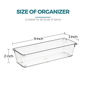 Ravinte Decor 8 Pack Drawer Organizer - 3" X 9" Clear Acrylic Storage Bins with Non-Slip Pads, Versatile Desk Tray for Makeup, Jewelry, Kitchen, Bathroom, and Office Organization