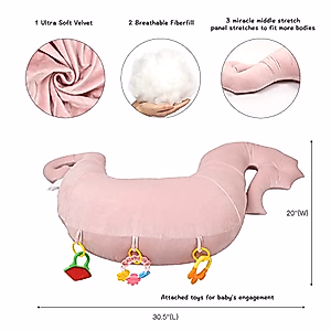 ChildLike Nursing Pillow,Plus Size Breastfeeding Pillows and Positioner Support for Mom and Baby,Soft Velvet Fabric Breastfeeding and Bottle Feeding Pillow,Tummy Time Prop with Toys (Pink)
