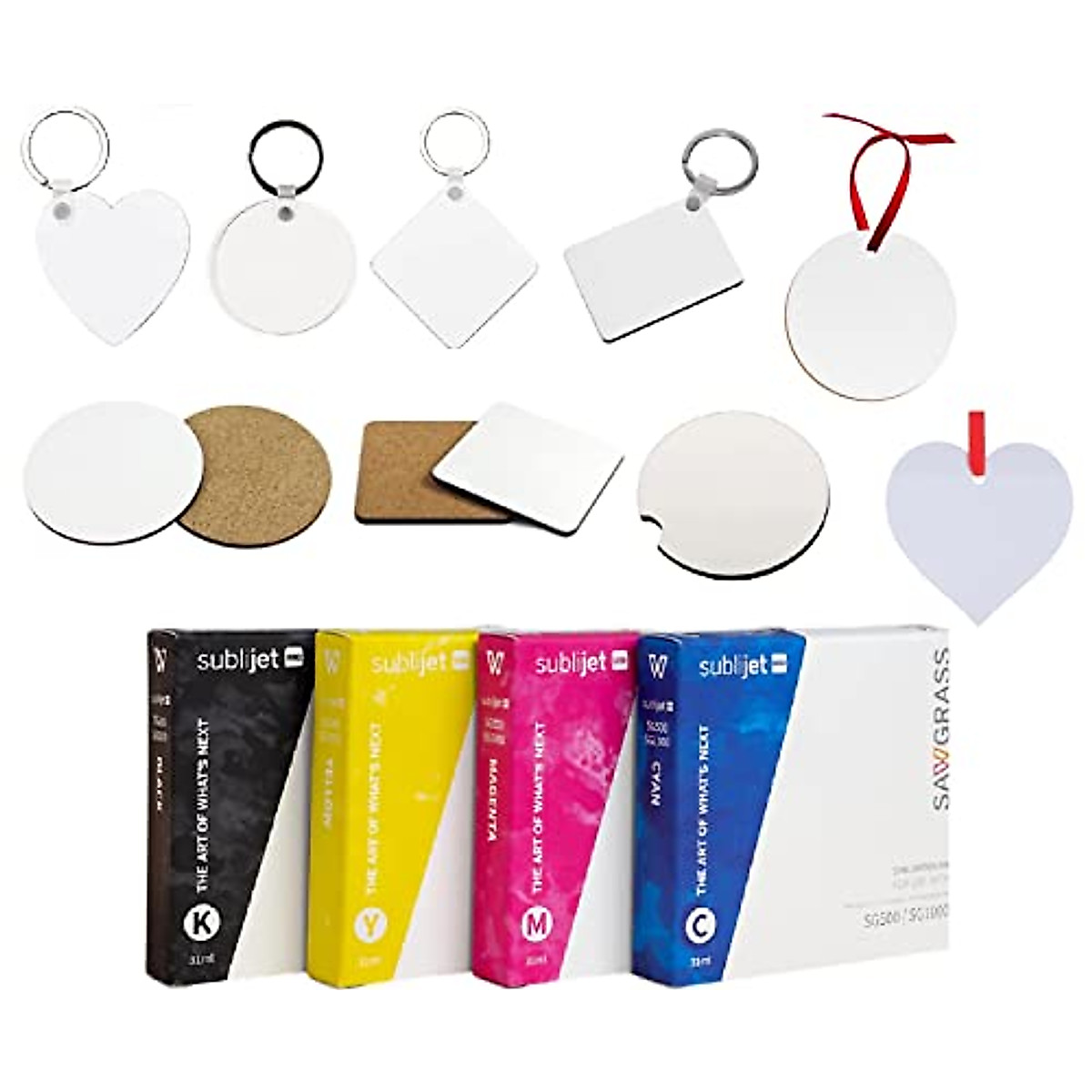 Sawgrass SG500 Sublimation Printer - Bundle - with Inks, 220 Sheets SUBLIMAX Paper, 10 Pieces Sublimation Blanks, Design Software & 3 Rolls Tape