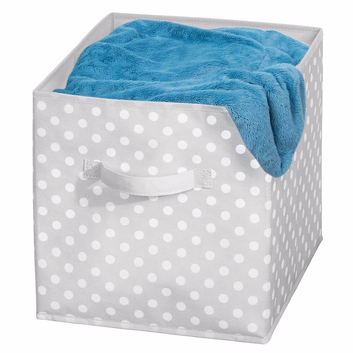 mDesign Soft Fabric Closet Storage Organizer Cube Bin Box, Handle - Storage for Baby Child/Kids Room, Nursery, Toy Room, Furniture Units, Shelf - 12.75" High - 2 Pack - Gray/White Polka Dots