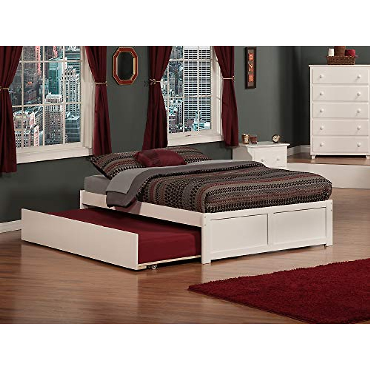 AFI Concord Queen Size Platform Bed with Footboard & Twin XL Trundle in White