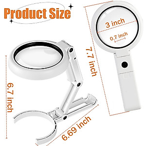 30X 10X Magnifying Glass with Light and Stand, Foldable Handheld Magnifying Glass & 2 level Dimmable for Close Work, Powered by Battery or USB