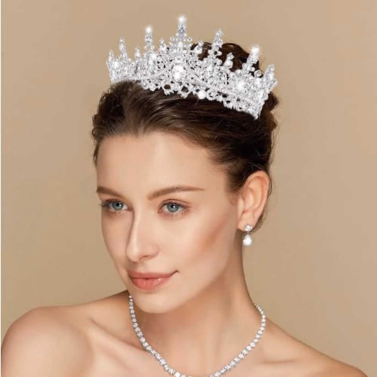 Trnerm Crystal Wedding Crown for Women, Silver Queen Princess Crown, Rhinestone Tiara for Women, Hair Accessories for Quinceanera Pageant Prom Birthday Halloween Cosplay