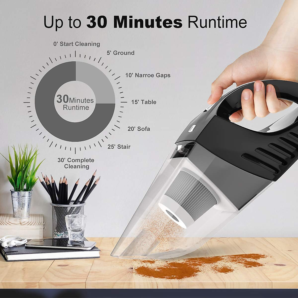 JackMo Handheld Vacuum, Hand held Vacuum Cordless with Powerful Suction, Light Weight Portable Vacuum Cleaner for Home/Car, Black Wet Dry Hand Vac