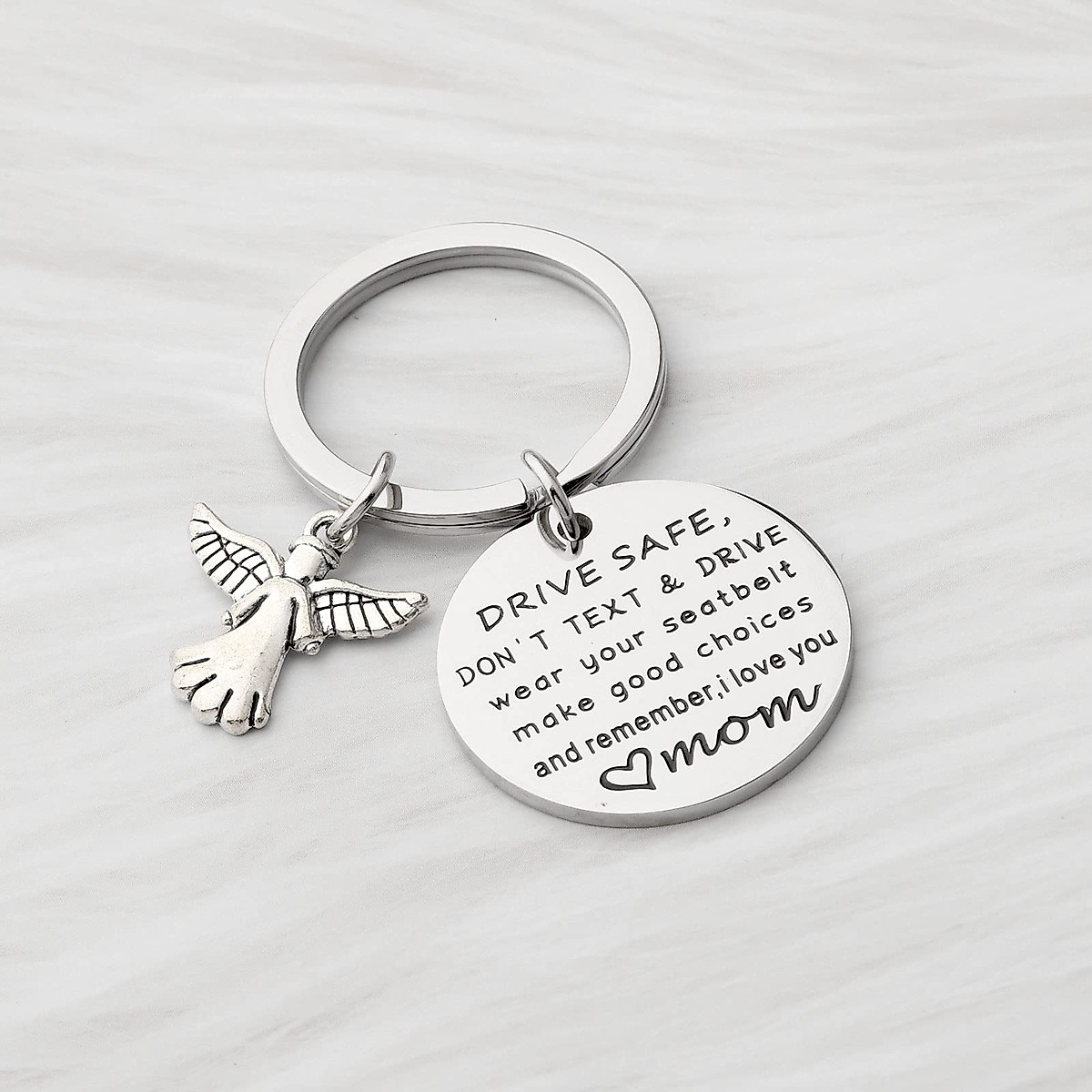 KUIYAI Drive Safe Gift I Love You Mom Keychain Mother Gift Driving Safety Gift Guardian Angel(drive safe mom)