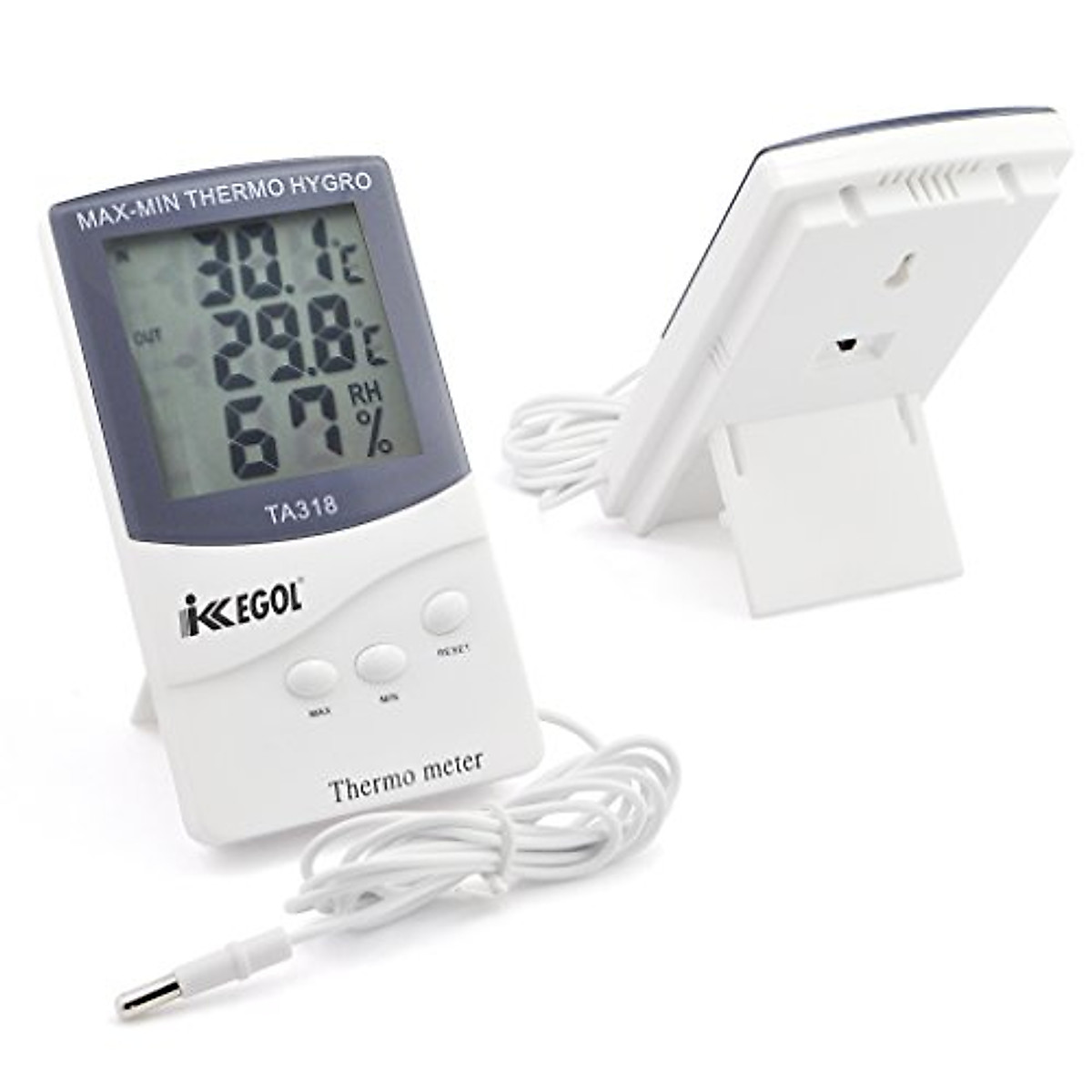 iKKEGOL Dual Sensor LCD Display Indoor Outdoor Digital Thermometer Hygrometer with Max Min Memory