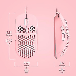 TMKB Falcon M1SE Ultralight Honeycomb Gaming Mouse, High-Precision 12800DPI Optical Sensor, 6 Programmable Buttons, Customizable RGB, Drag-Free Paracord, Ergonomic Wired Gaming Mouse - Matte Pink