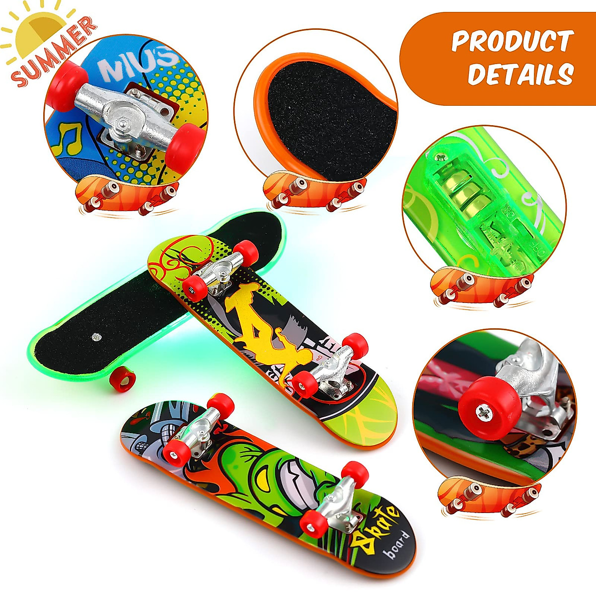 24 Pieces Mini Finger Skateboards Creative Finger Boards Set Mini Skateboards for Fingers Hand Skateboard Mini Fingerboards Skateboards for Finger Skater Party Supplies Props Decor (Classic Style)