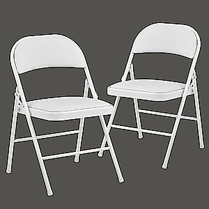 BOOSDEN Folding Chairs 2 Pack, Foldable Chair, Metal Folding Chair, Heavy Duty Folding Chairs with Padded Seats for Outdoor, Indoor, Dining, Party, Off-White