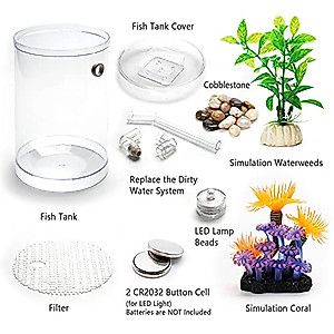 Betta Fish Tank, 360 Aquarium with LED Light, 1 Gallon Fish Bowl, Small Fish Tank Starter Kit, Beta Fish Tank Self Cleaning as Desktop Decoration for Office Home Room Decor