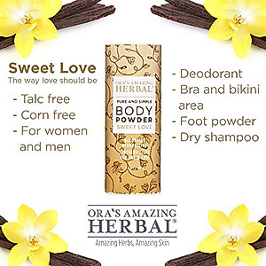 Body Powder for Women, Talc Free Powder, Real Vanilla Dusting Powder, Bath Powder, No Corn, Grain or Gluten, Sweet Love Scent, Vanilla, Frankincense, Amber, Ylang Ylang, Ora's Amazing Herbal, 2.5 oz