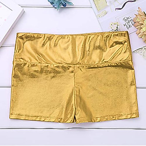 QinCiao Kids Teens Girls Shiny Metallic Ballet Active Dance Shorts Gymnastics Fitness Shorts Bottoms Hot Pants Gold 6