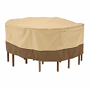 Classic Accessories Veranda Water-Resistant 82 Inch Round Patio Table & Chair Set Cover, Outdoor Table Cover