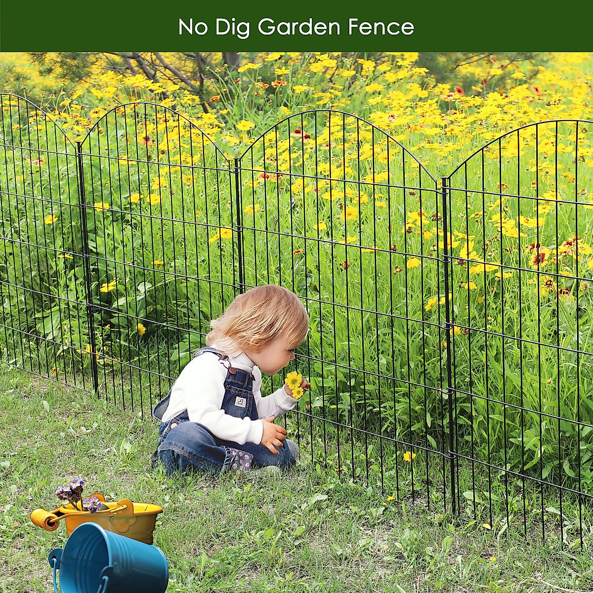 FOREHOGAR Decorative Metal Garden Fence Outdoor CTW3643, 43.2in H x 14.75 ft L, No Dig Temporary Dog Fence Border Fencing for Yard Patio Landscape Flower Bed,5 Panels + 6 Stakes, Black