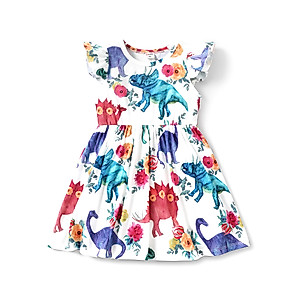 PATPAT Toddler Baby Girl Dress Little Kids Dresses Girls Comfy Ruffle Dinosaur Skirt Sundress 3 Years Old