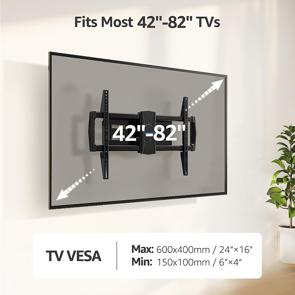 MOUNTUP Full Motion TV Wall Mount for Most 42-82 inch TVs, Wall Mount TV Bracket with Articulating Swivel and Tilt, TV Mount Max VESA 600x400mm, Holds up to 100lbs Fits 16" Studs MU0028