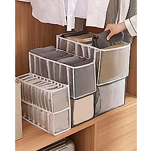 3 Pack Washable Wardrobe Clothes Organizer, Jeans Leggings Compartment Storage Box Closet, Drawer Organizers for Clothing, Folding Clothes Mesh Separation Organizer (White Jeans+T-shirts+Leggings)