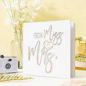 Calculs Rose Gold Bachelorette Party Sign in Book Bridal Shower Guest Book 'from miss to mrs' Picture Book Polaroid Blank Pages for Instant Film 8.5” Square White Cover Rose Gold Foil Stamping