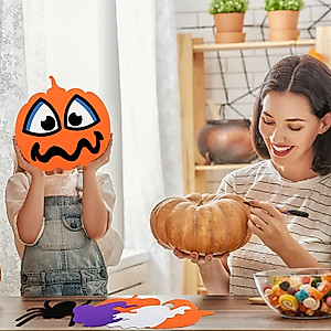 16 Pieces Halloween Foam Craft Kit Halloween Arts Foam Large Pumpkin Foam DIY Pumpkin Decorating and 4 Pieces Halloween Craft Stickers Funny Pumpkin Sticker for Halloween Game Party Favor Decoration