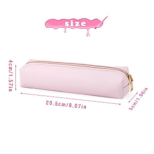 iSuperb PU Pencil Case Leather Pen Bag Slim Pencil Pouch Lovely Stationery Bag Portable Cosmetic Bag Zipper Organizer Bag (Pink)