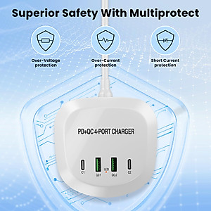 Charging Station for Multiple Devices, USB C Charging Block, USB C Multiport Charger with Quick Charge 3.0, Multiple Devices for Smart Phone Tablet Laptop Computer USB Charging Station