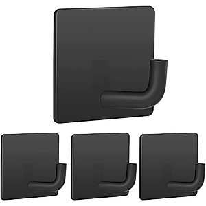 GAOHUI 4 Packs Adhesive Coat Hooks, Black Stainless Steel Sticky Wall Hooks for Hang, Towel Hooks for Bathroom Wall Mounted & Kitchen Accessories